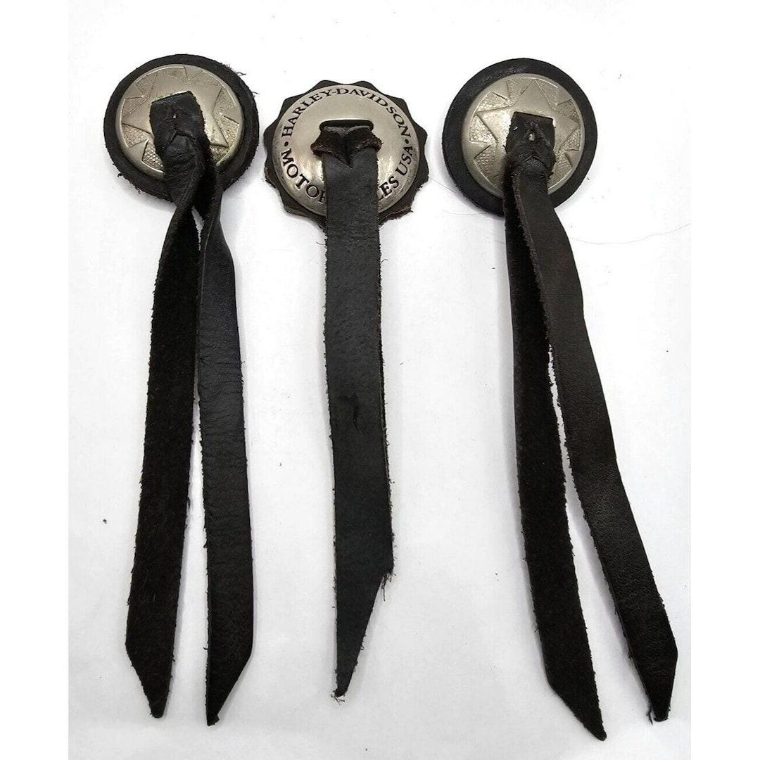 VINTAGE HARLEY DAVIDSON Motorcycle Conchos Black Leather Silver Colored ...