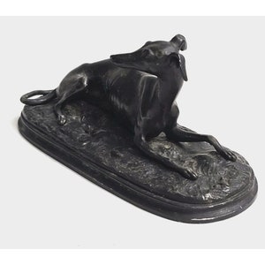 ART DECO GREYHOUND Bronze Sculpture Lying Down Whippet Dog Fine Art ...