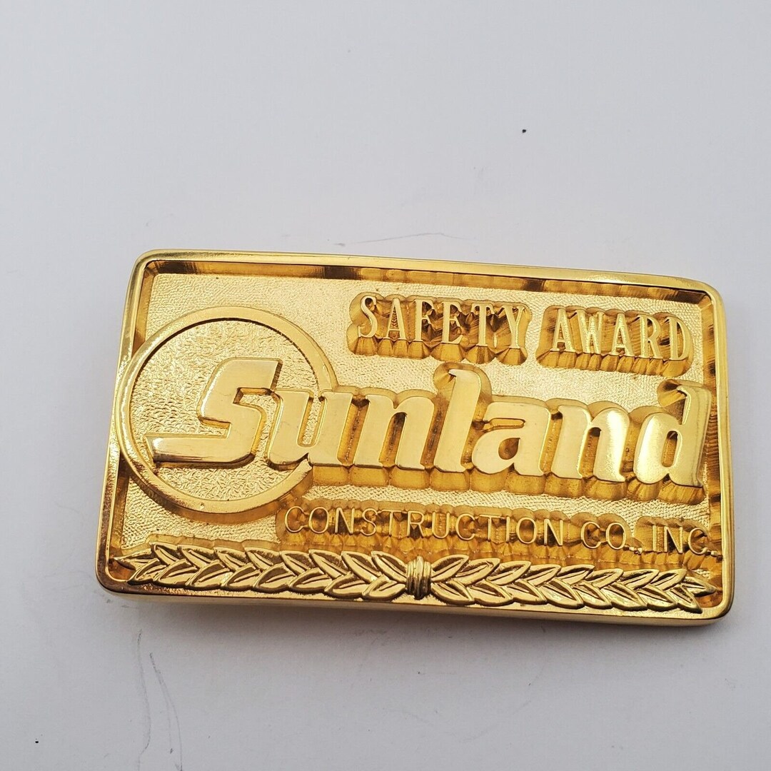 VINTAGE SUNLAND CONSTRUCTION Belt Buckle Safety Awared 3D Signed ...