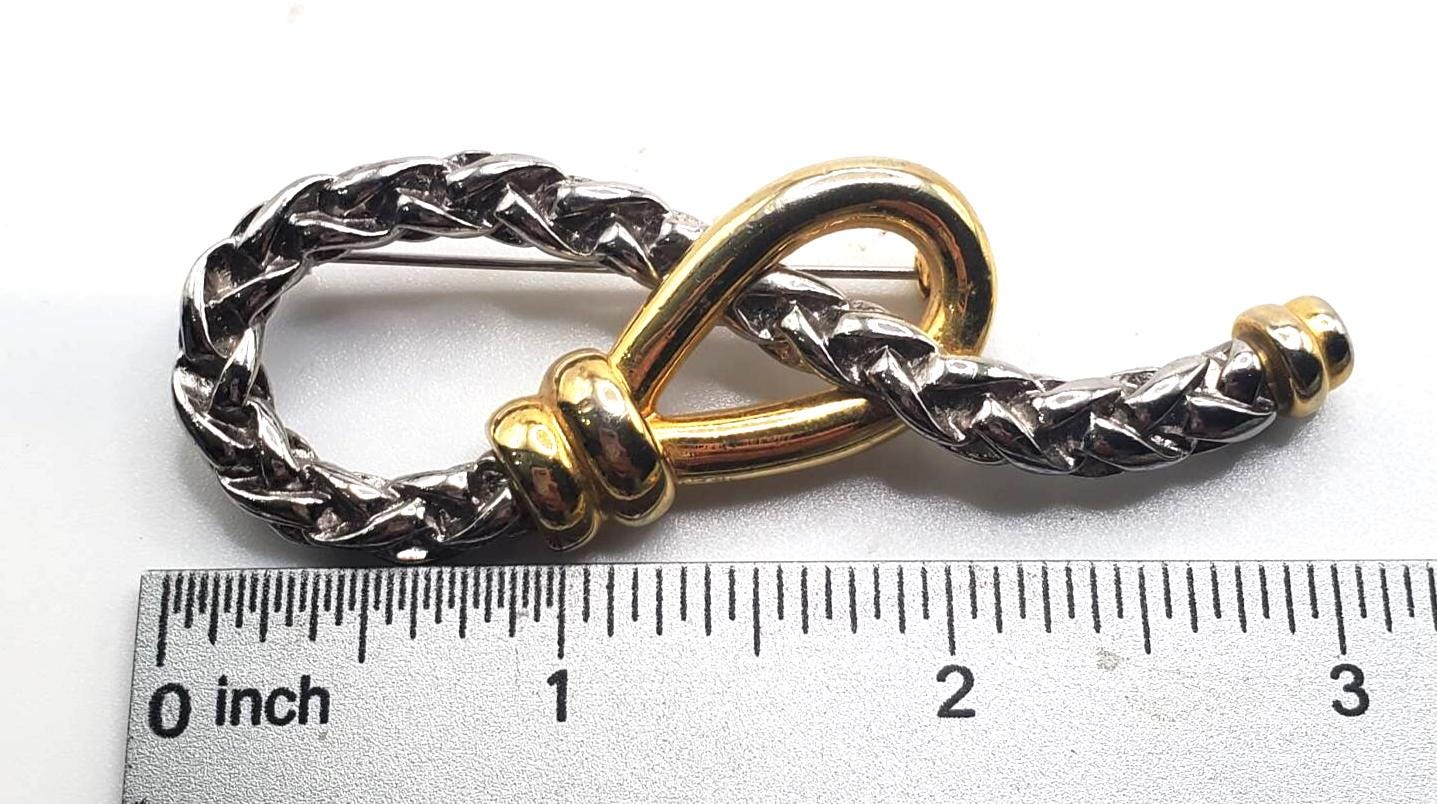VINTAGE ROPE BROOCH Pin Two Tone Silver & Gold Western Pin Collectible ...