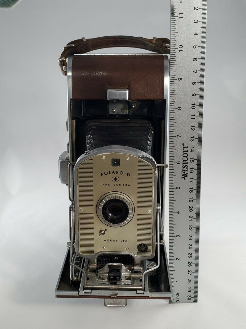 VINTAGE POLAROID LAND Camera Model 95A Flash Chrome Leather Case ...