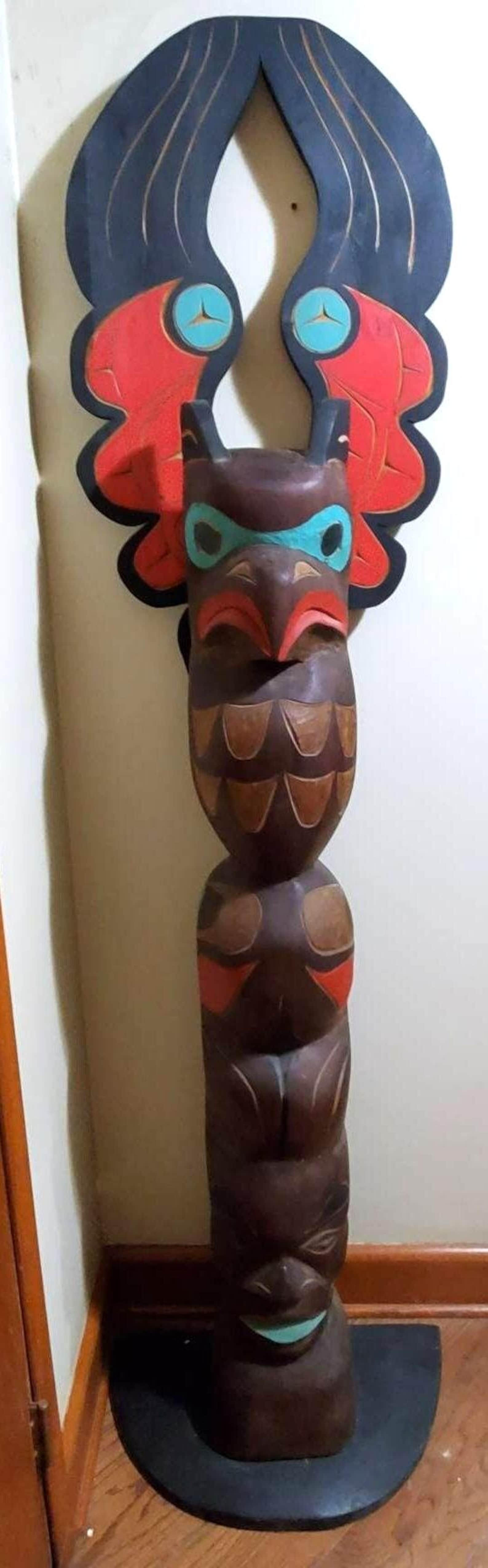 NORTHWEST COAST SALISH Totem Pole Signed Stephen Charlie Squamish Tribe ...