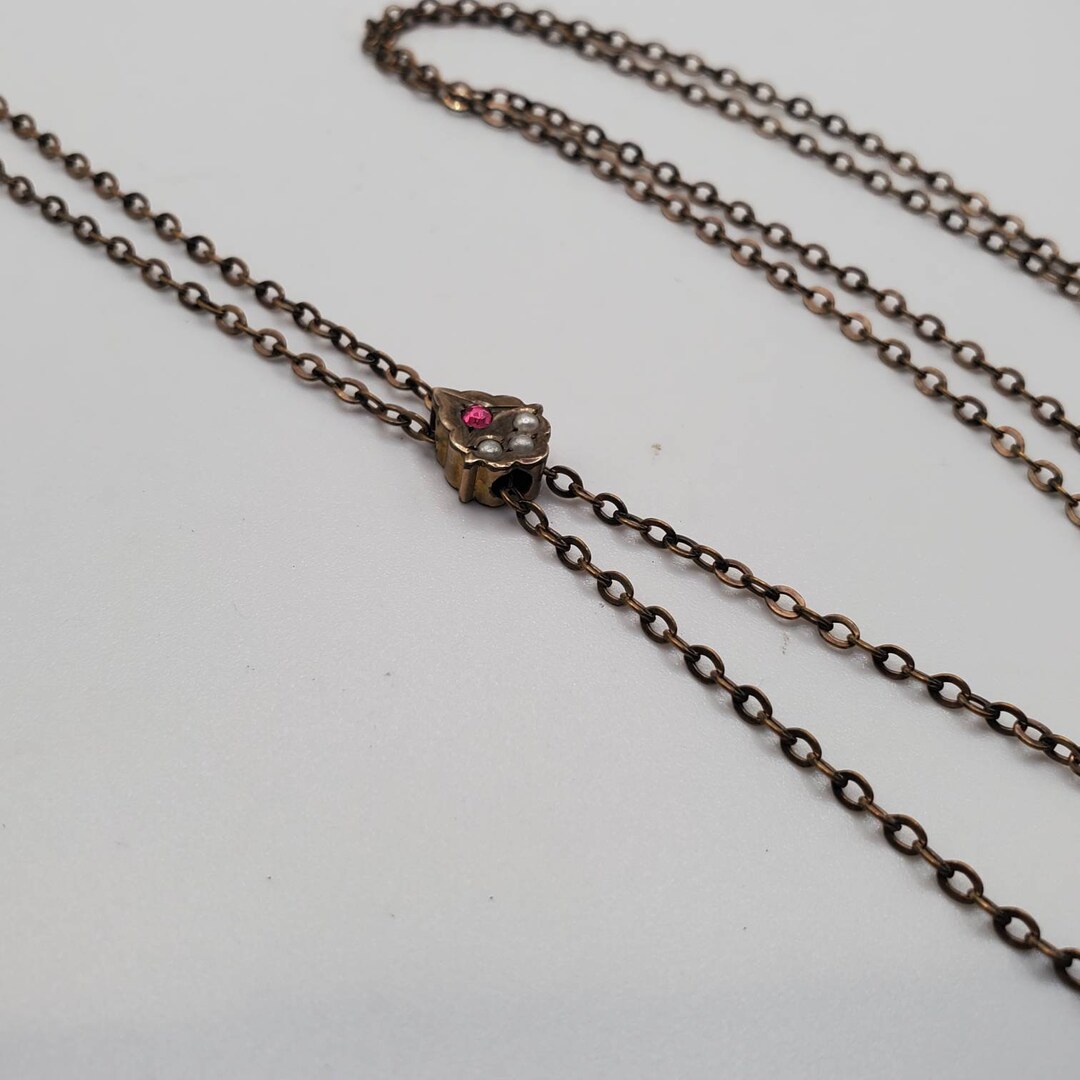 ANTIQUE LADIES VICTORIAN Slide Chain Gold Filled With 3 Seed Pearls ...