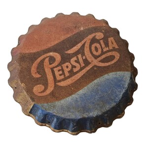 ANTIQUE PEPSI-COLA Bottle Cap Sign Large Metal Advertising Sign 19 ...