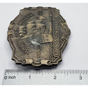 ANTIQUE SAILING SHIP Belt Buckle Livingstone Wells & Co Gold Dealers ...