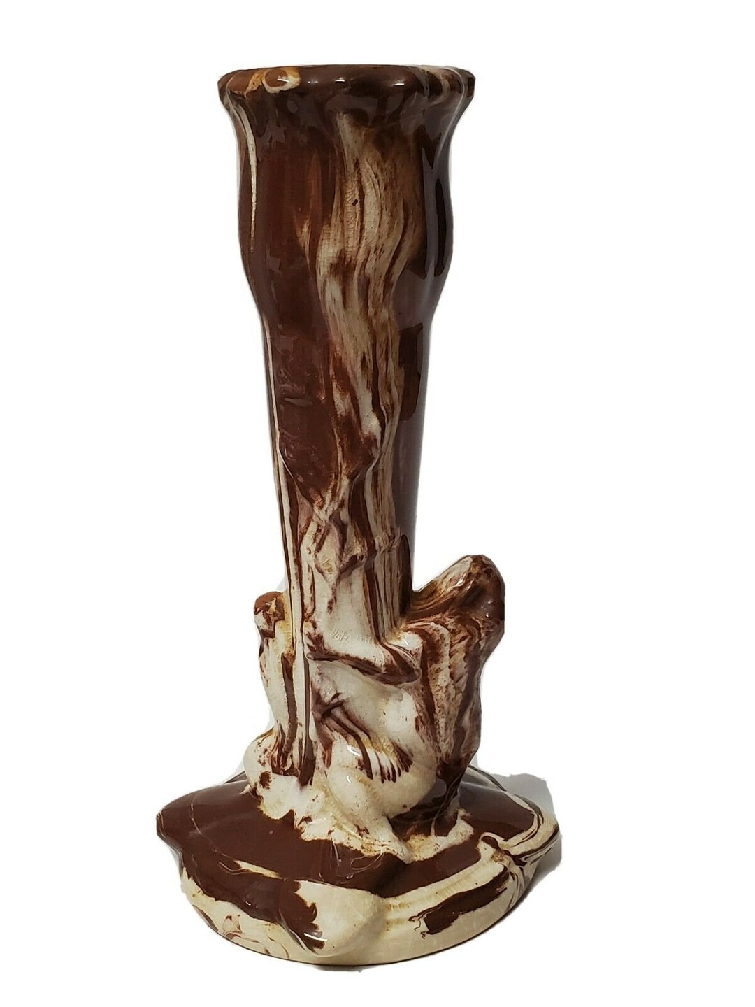 VINTAGE JUANITA WARE Frog & Lilly Vase Brown Swirl Ohio Pottery Antique ...