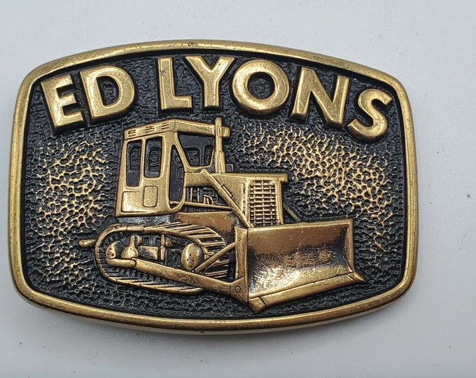 VINTAGE ED LYONS Bulldozer Belt Buckle Solid Brass Collectible ...
