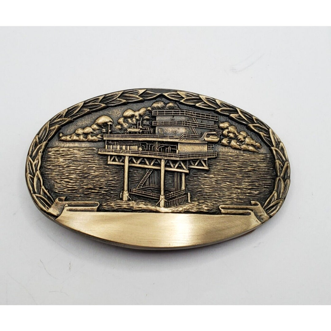 VINTAGE OIL FIELD Belt Buckle Solid Brass Oil Rig Engravable Buckle ...