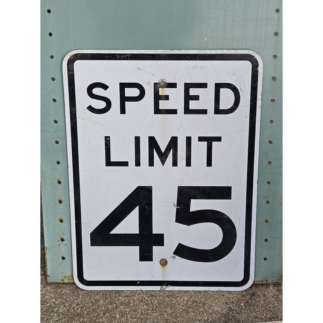 VINTAGE TRAFFIC ROAD Sign Speed Limit 45 Black & White Aluminum Retired ...
