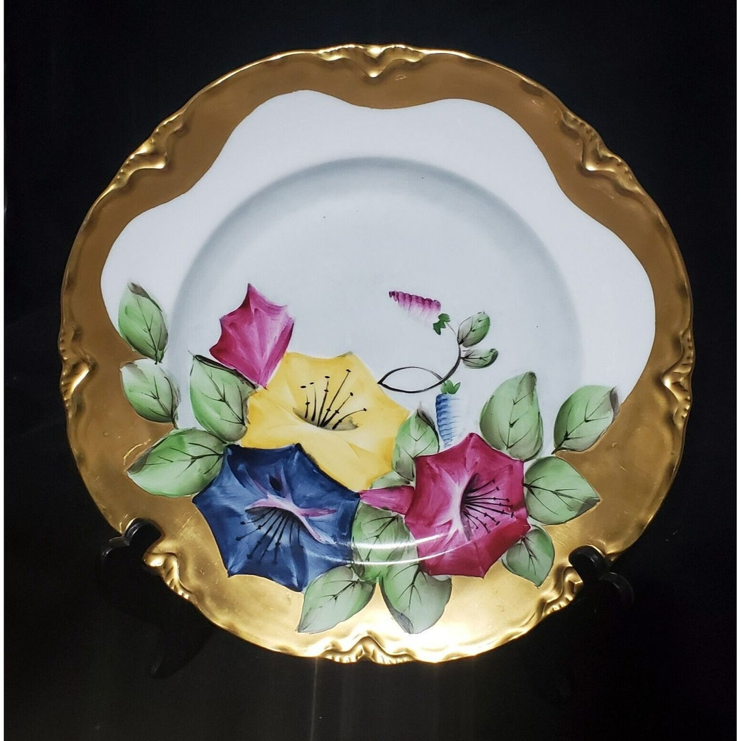 VINTAGE BAVARIA GERMANY Plate Floral Hand Painted Signed ...