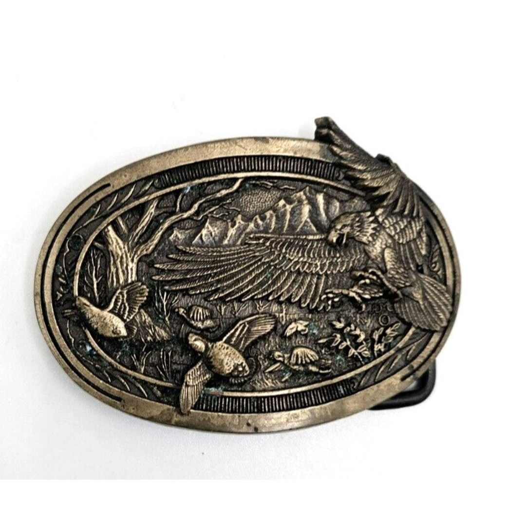VINTAGE BALD EAGLE Brass Belt Buckle 3D Flying Birds First Edition ...