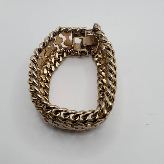 VINTAGE MONET WIDE Gold Plated Bracelet Collectible E… - Gem