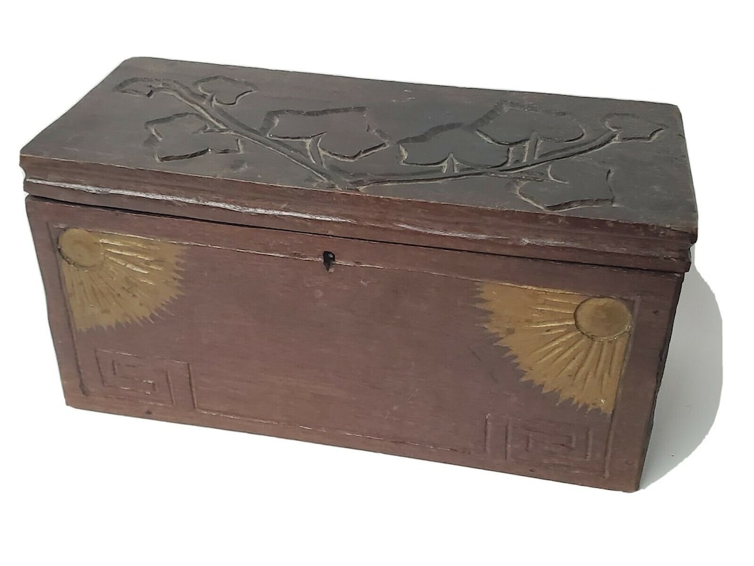 VINTAGE HAND CARVED Wooden Box Hinged Lid Large Antique Decorative Box ...
