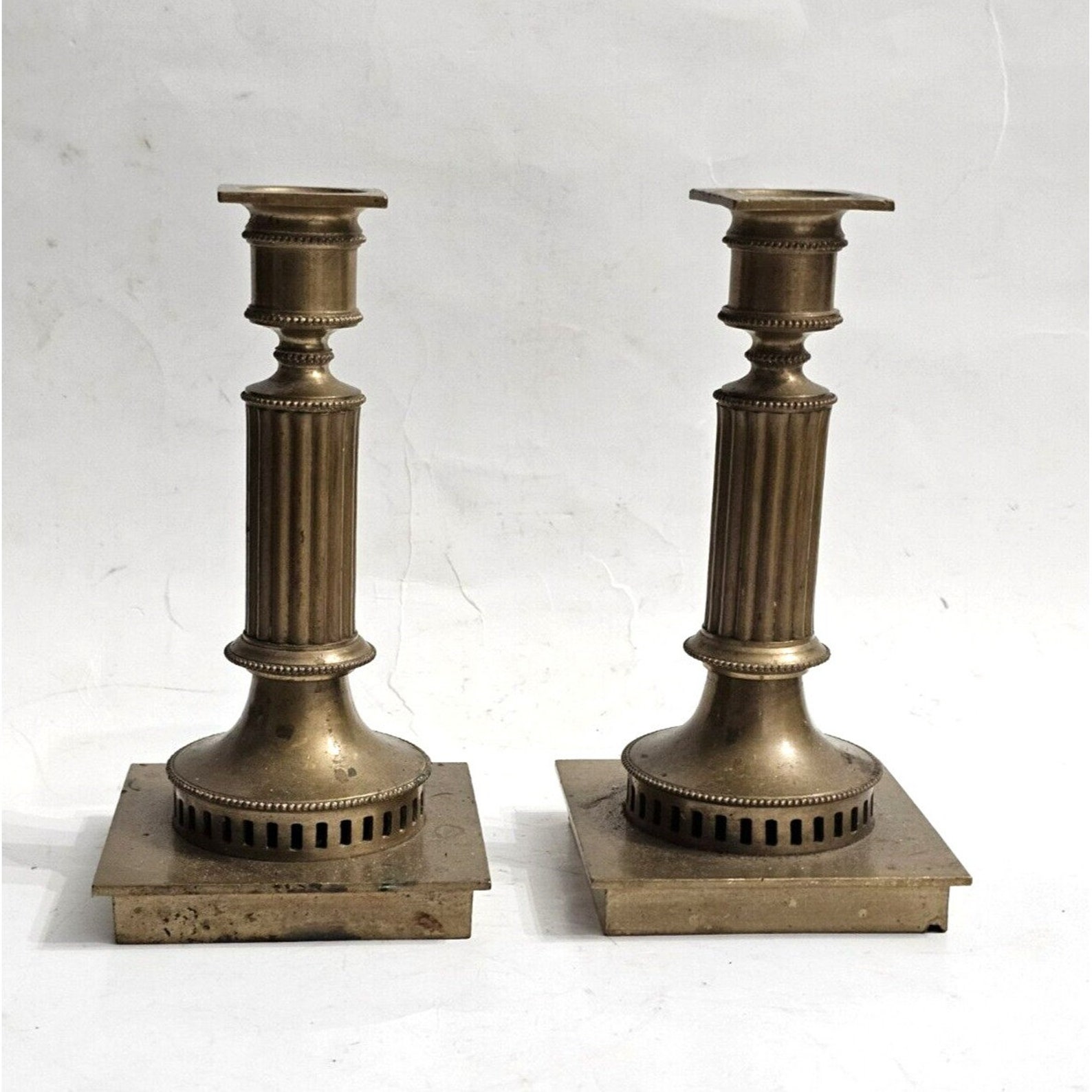 ANTIQUE BRASS CANDLESTICKS No. 84 Star Square Base Collectible ...