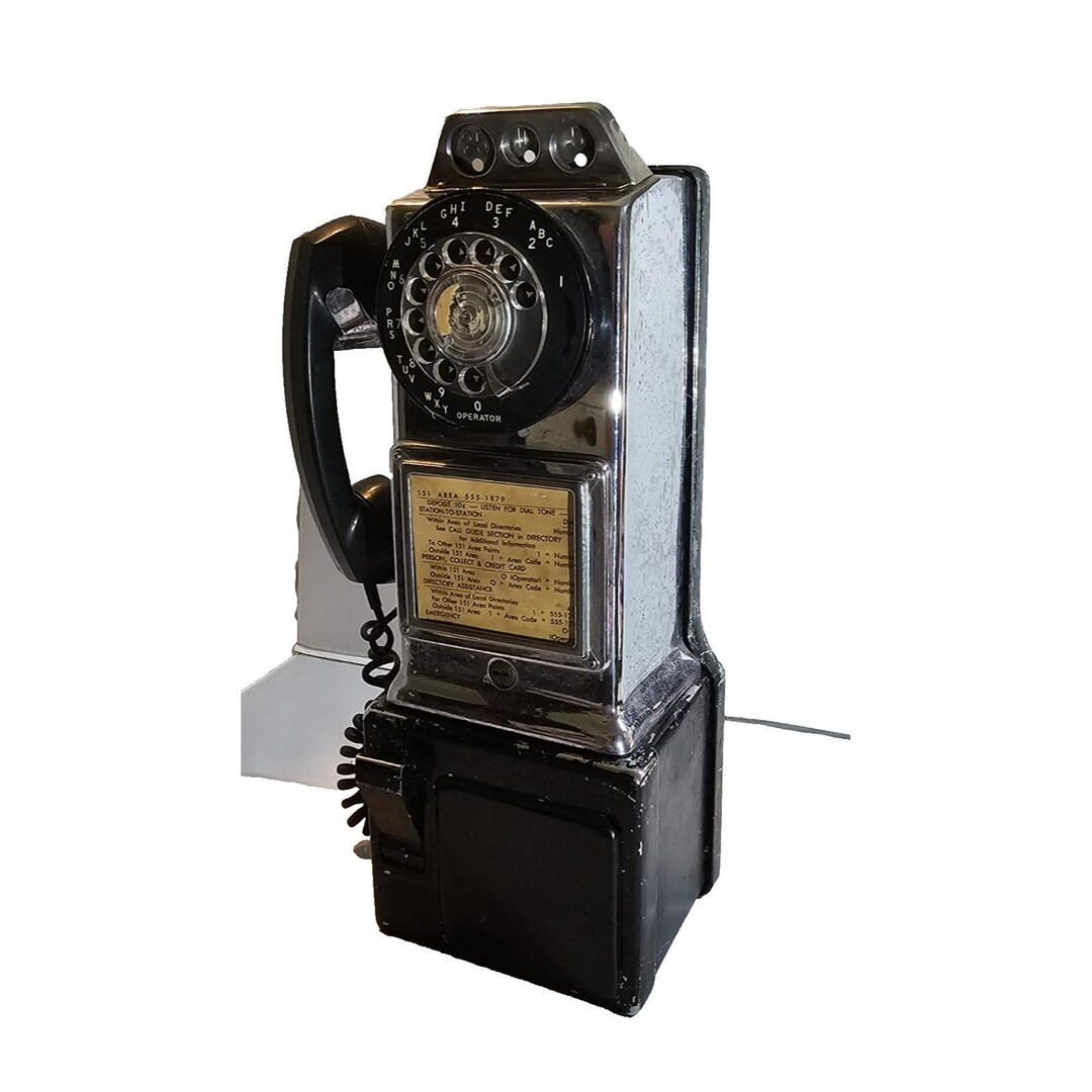 VINTAGE CHROME PAYPHONE Automatic Electric Co Rotary Dial Phone Booth ...