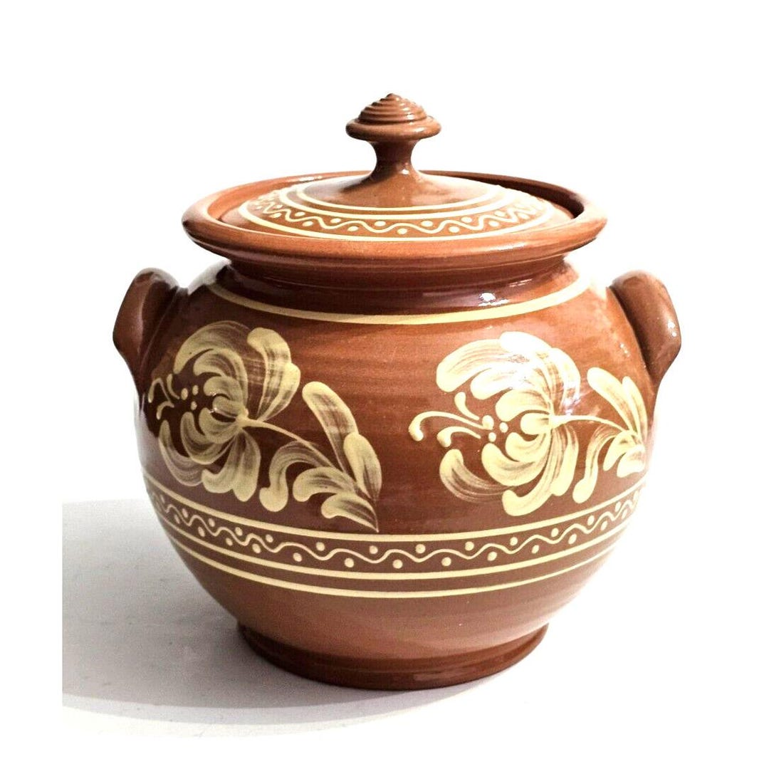 VINTAGE GREENFIELD VILLAGE Pottery Redware Ryan Forrey Canister With ...