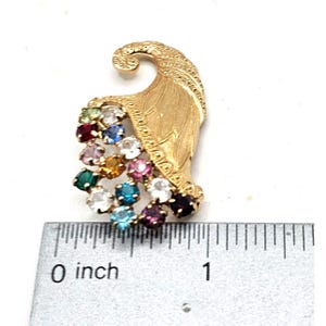 VINTAGE CORNUCOPIA HORN of Plenty Multi Colored Rhinestones Broochpin ...