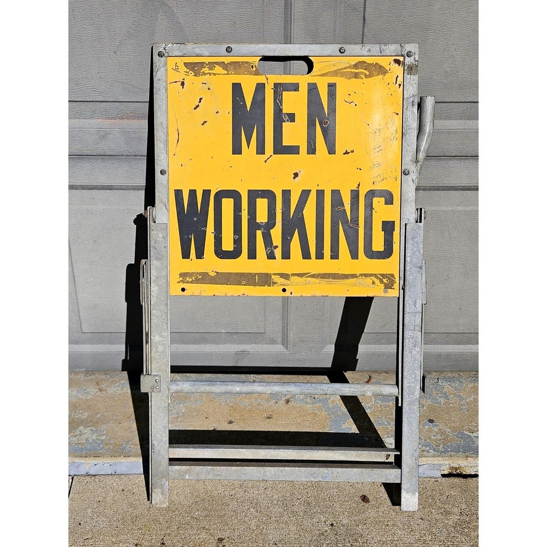 VINTAGE SIGN MEN Working Folding Metal Stand Double Sided Yellow ...