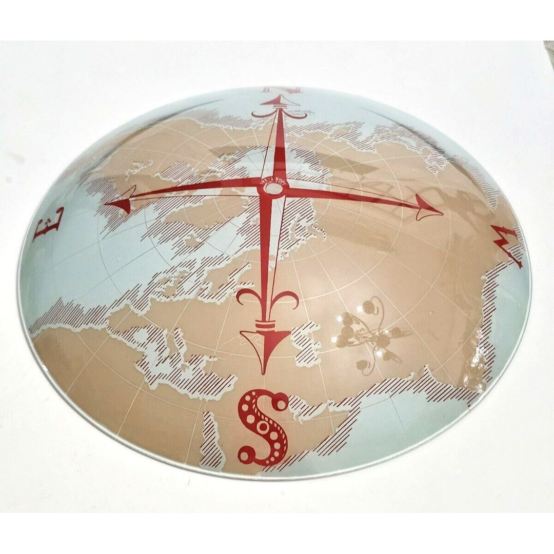 VINTAGE GLASS COMPASS Globe World Map Ceiling Light Shade Nautical ...