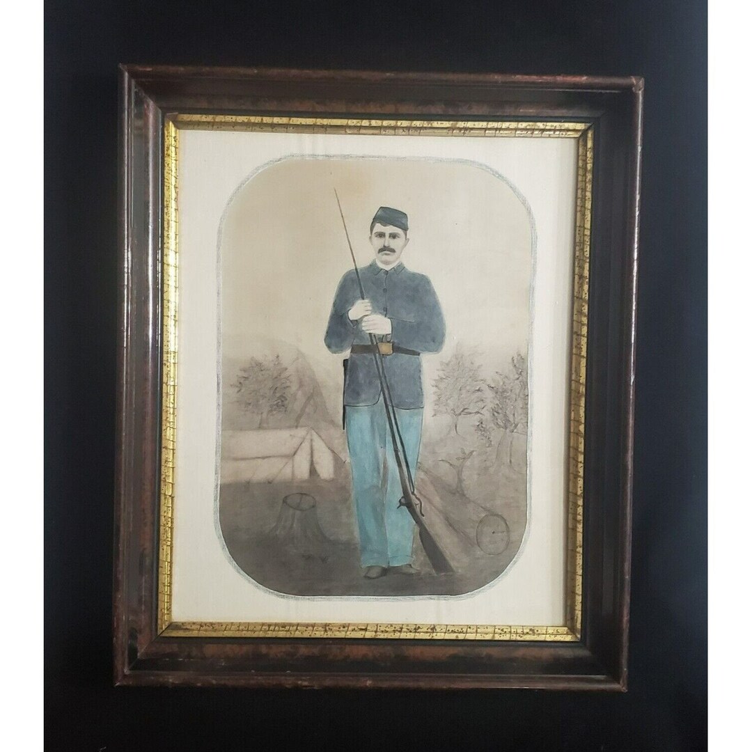 OLD RARE CIVIL War Colonel With Rifle Drawing Military Soldier Antique ...