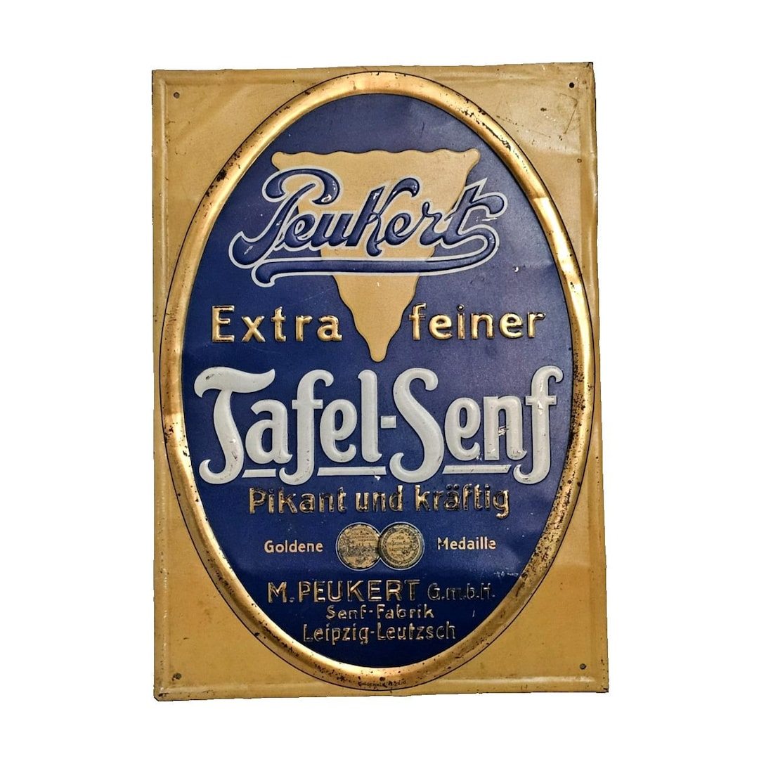 VINTAGE GERMAN MUSTARD Tin Sign Tafel Senf Advertising Collectible ...