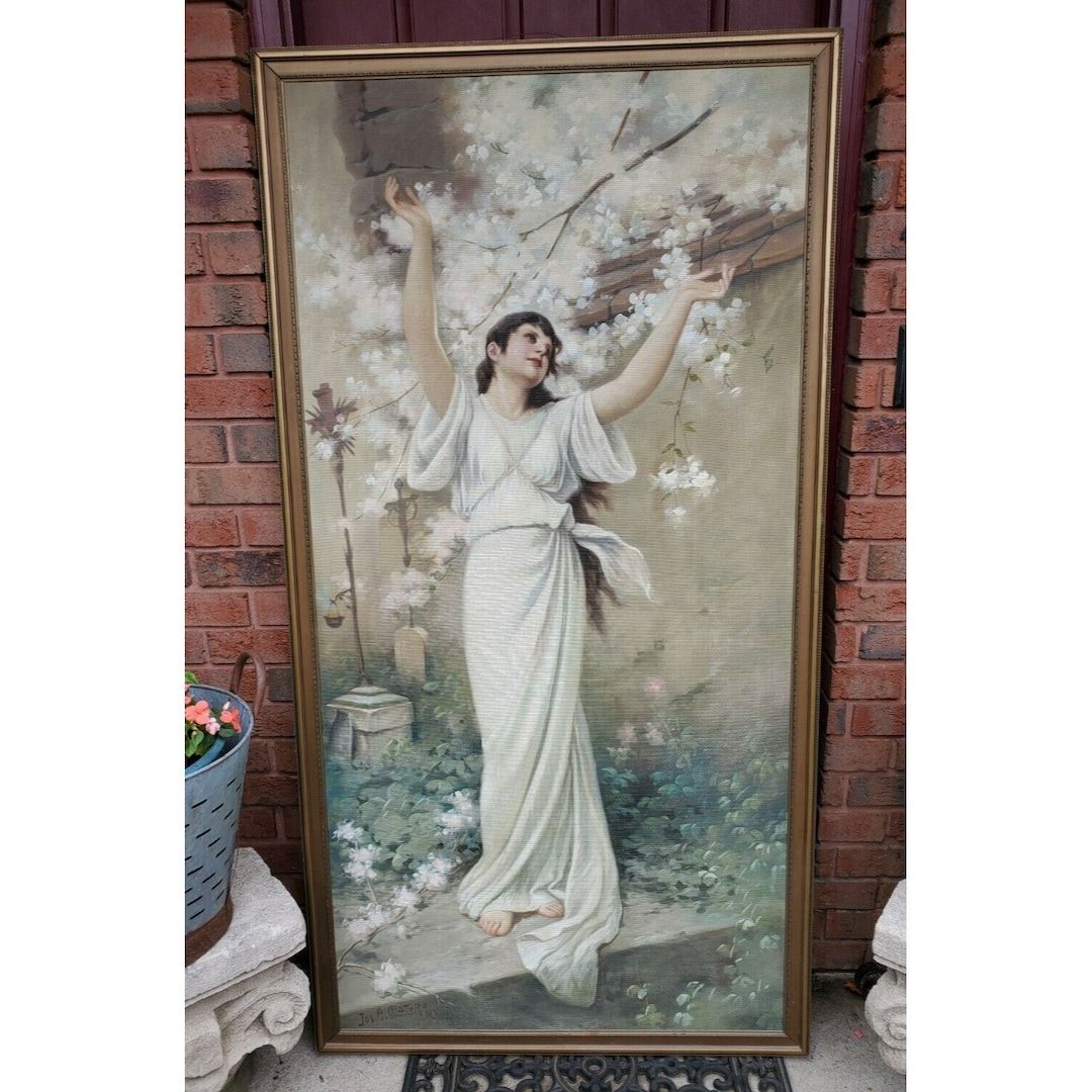 LARGE ANTIQUE OIL Painting Jenny Lind by Jos A. Masturo N.Y. 6 Ft. P T ...