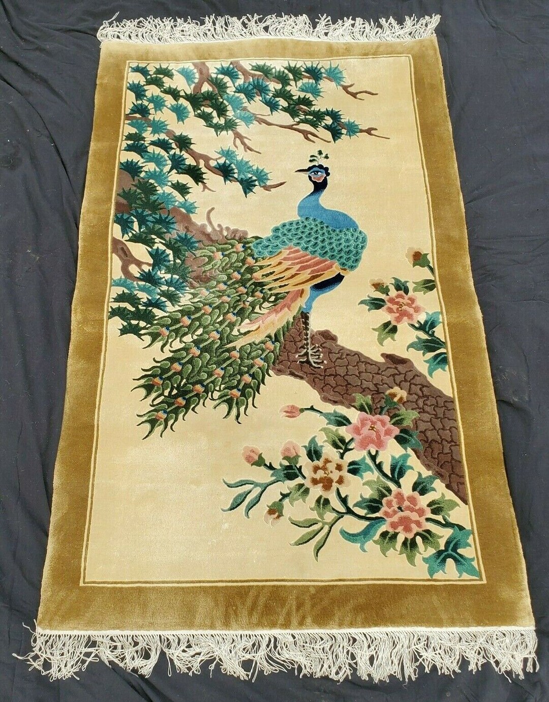VINTAGE PEACOCK RUG Pictorial Collectible Wool Silk Area Rug ...