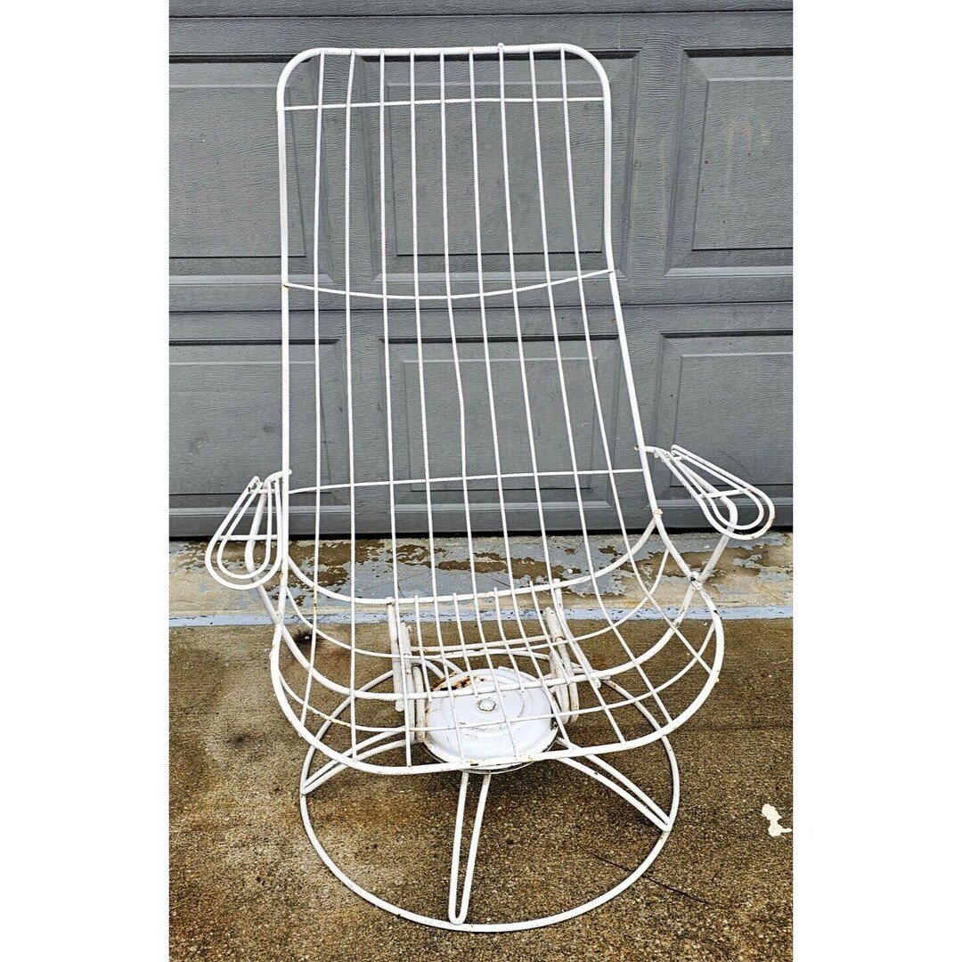 VINTAGE MID CENTURY Modern Homecrest White Wire Swivel High Back Lounge ...
