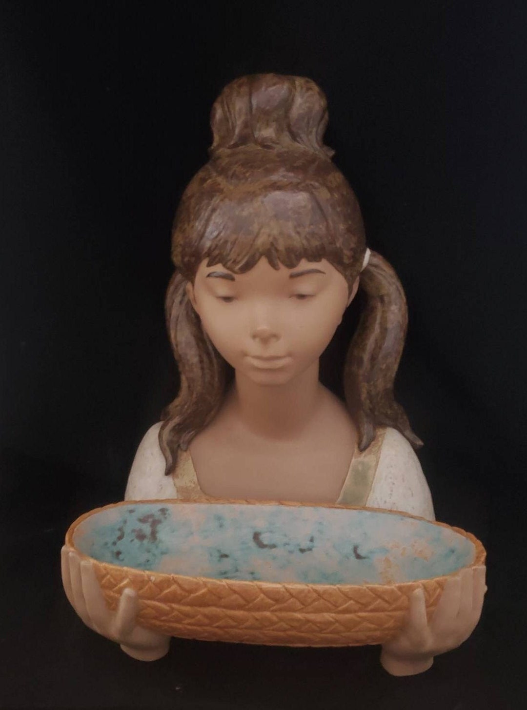 LLADRO LARGE GIRL Sculpture Bowl Signed Spanish Glazed Ceramic ...