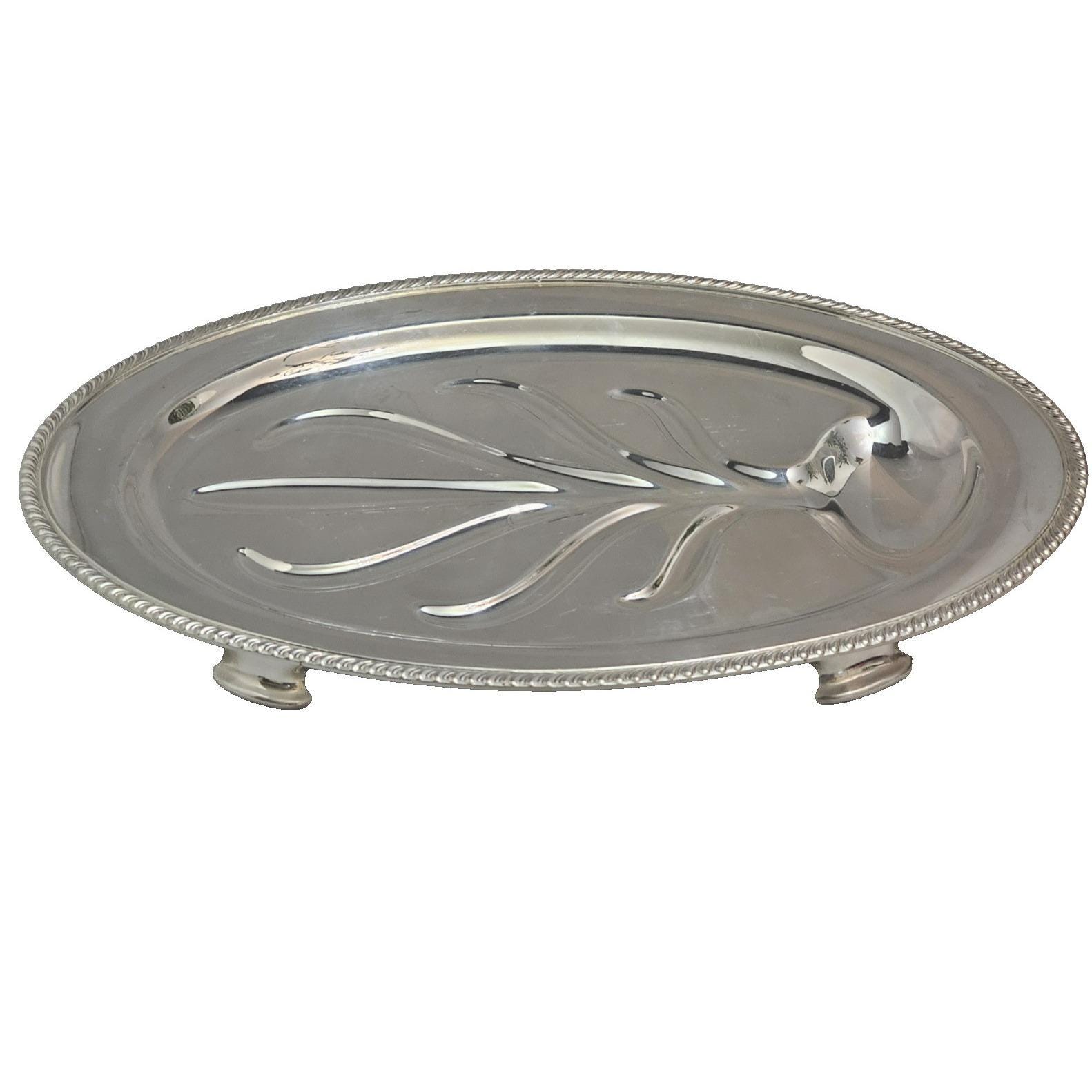 VINTAGE ONEIDA FIESTA Silver Plated Serving Meat Tray Footed Platter ...