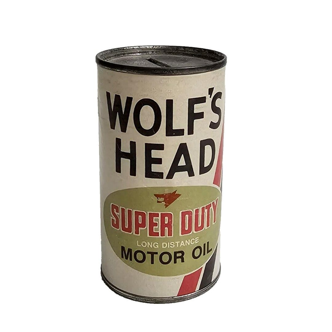 VINTAGE WOLF'S HEAD Bank Super Duty Motor Oil Can Advertising ...