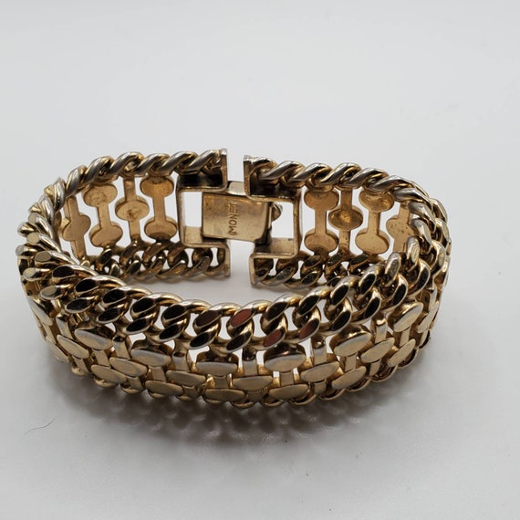 VINTAGE MONET WIDE Gold Plated Bracelet Collectible E… - Gem