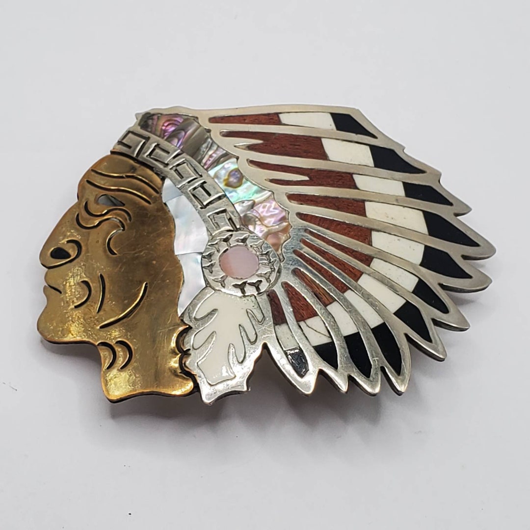 VINTAGE INDIAN CHIEF Head Belt Buckle Inlaid Abalone Handmade - Etsy