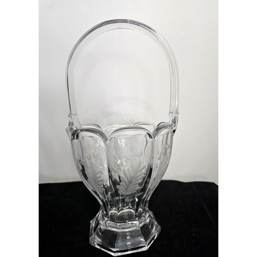 ANTIQUE HEISEY GLASS Basket Crystal Round Vase 13" Collectible ...