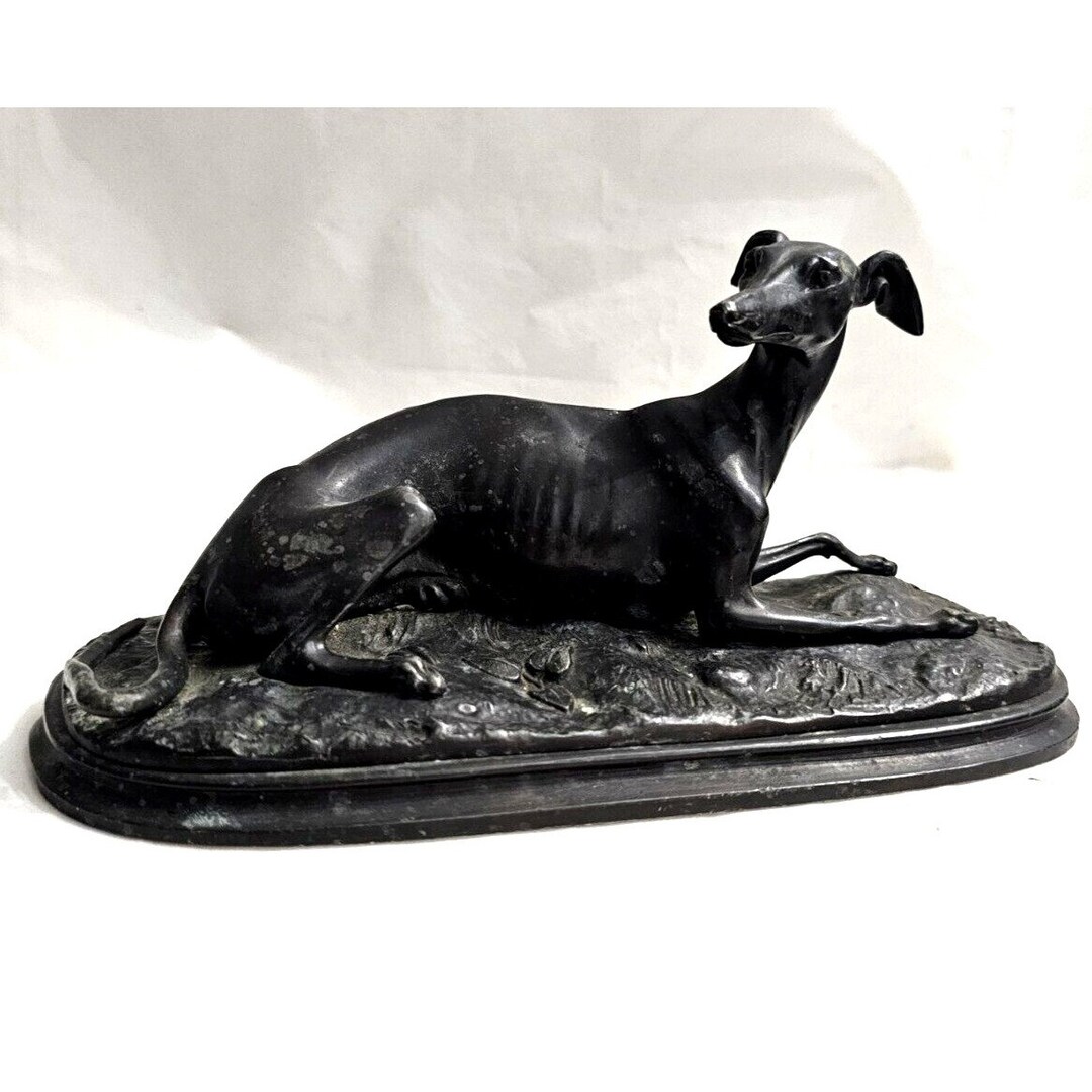 ART DECO GREYHOUND Bronze Sculpture Lying Down Whippet Dog Fine Art ...