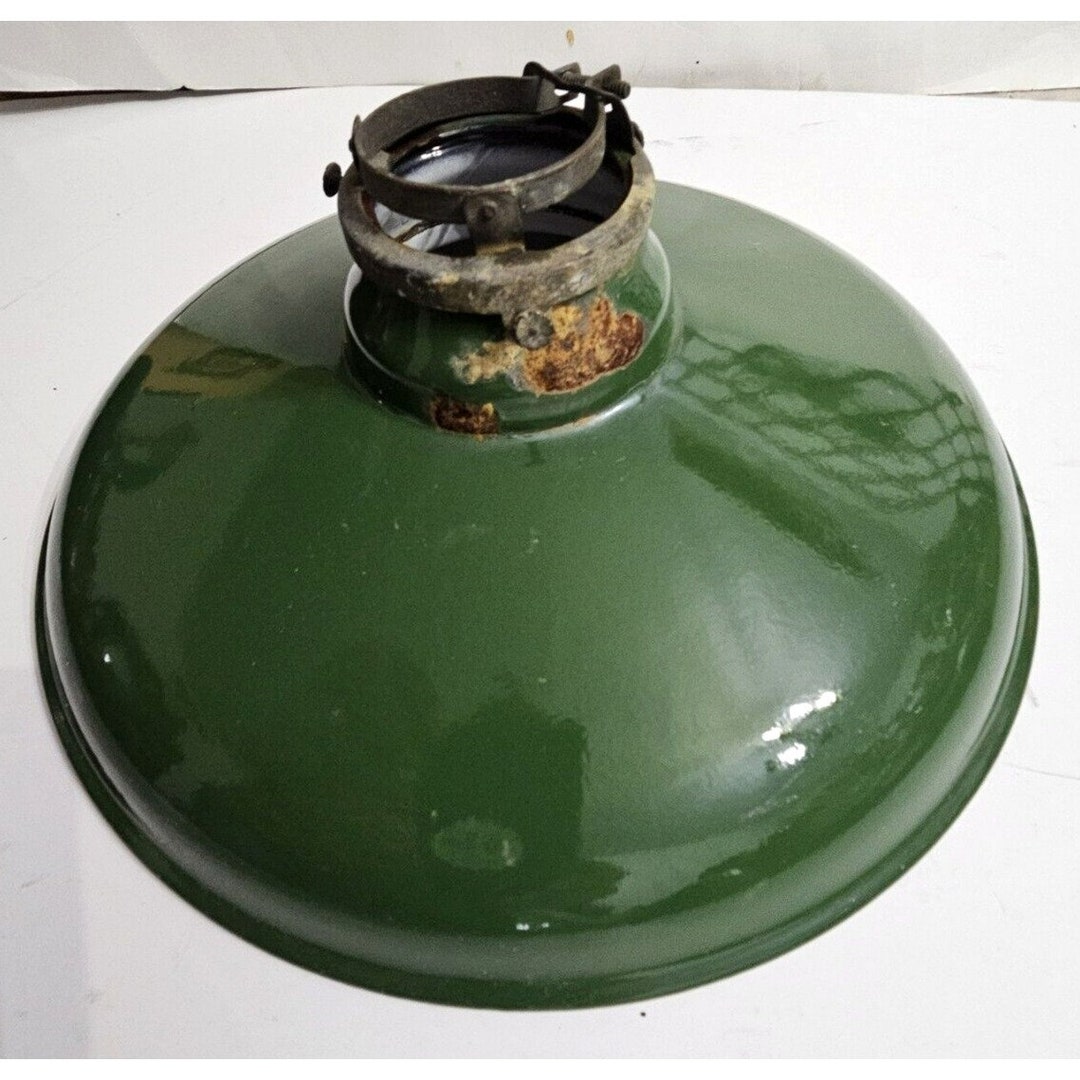 ANTIQUE PORCELAIN GREEN Light Shade Industrial Barn Enamel Shade 10 ...
