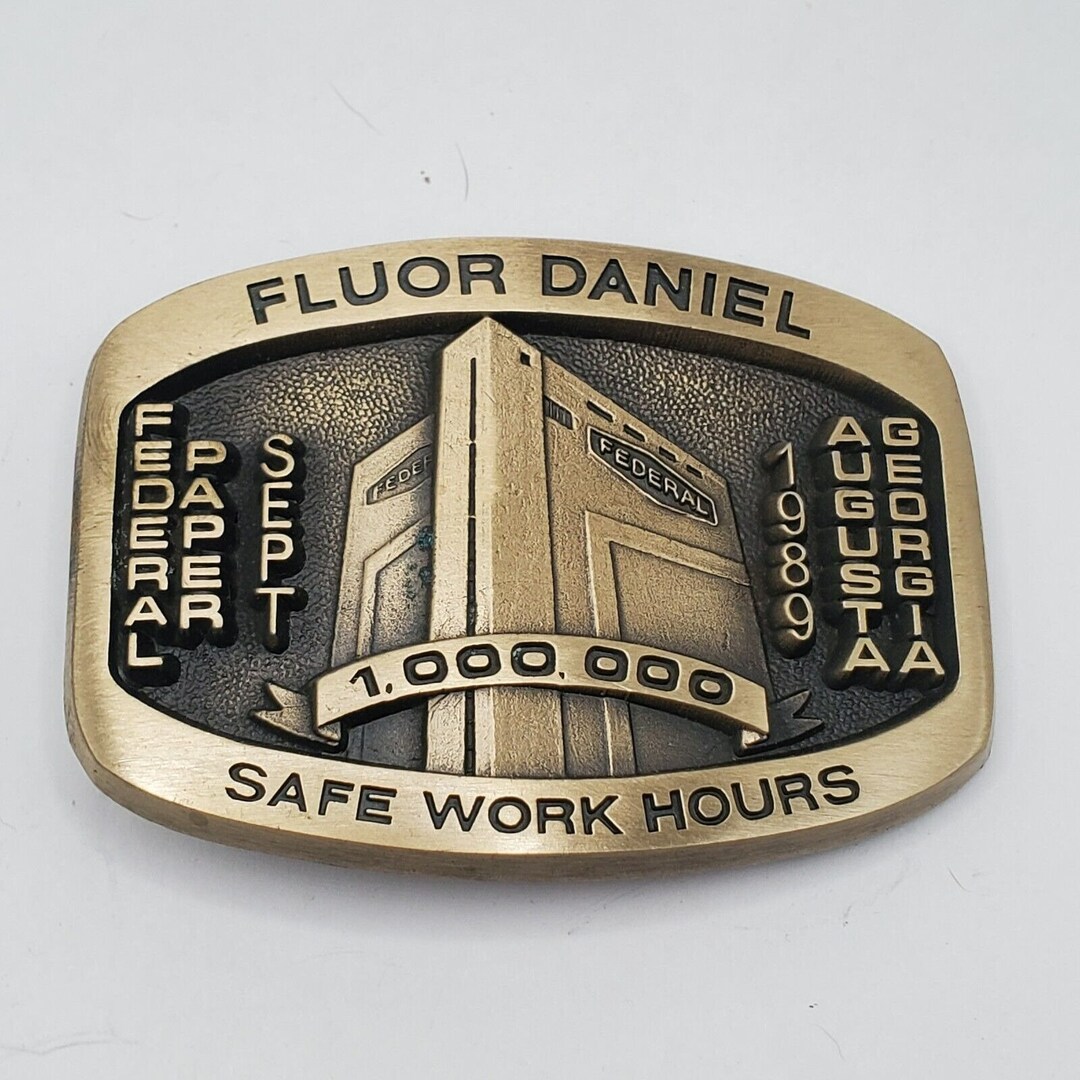 VINTAGE FLUOR DANIEL Brass Belt Buckle Federal Paper Signed Collectible ...