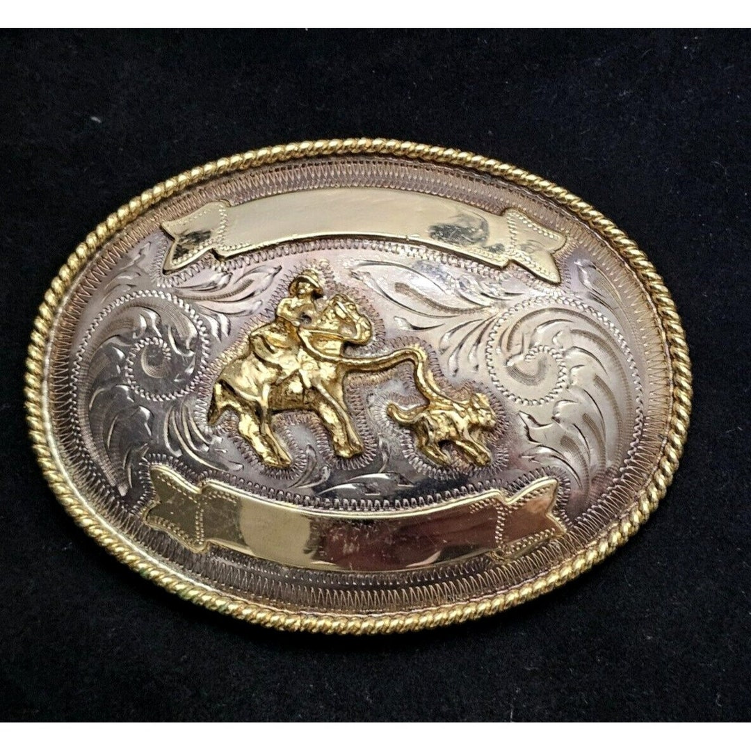 VINTAGE MEXICO ALPACA & Brass Horse Calf Roping Western Rodeo Belt ...