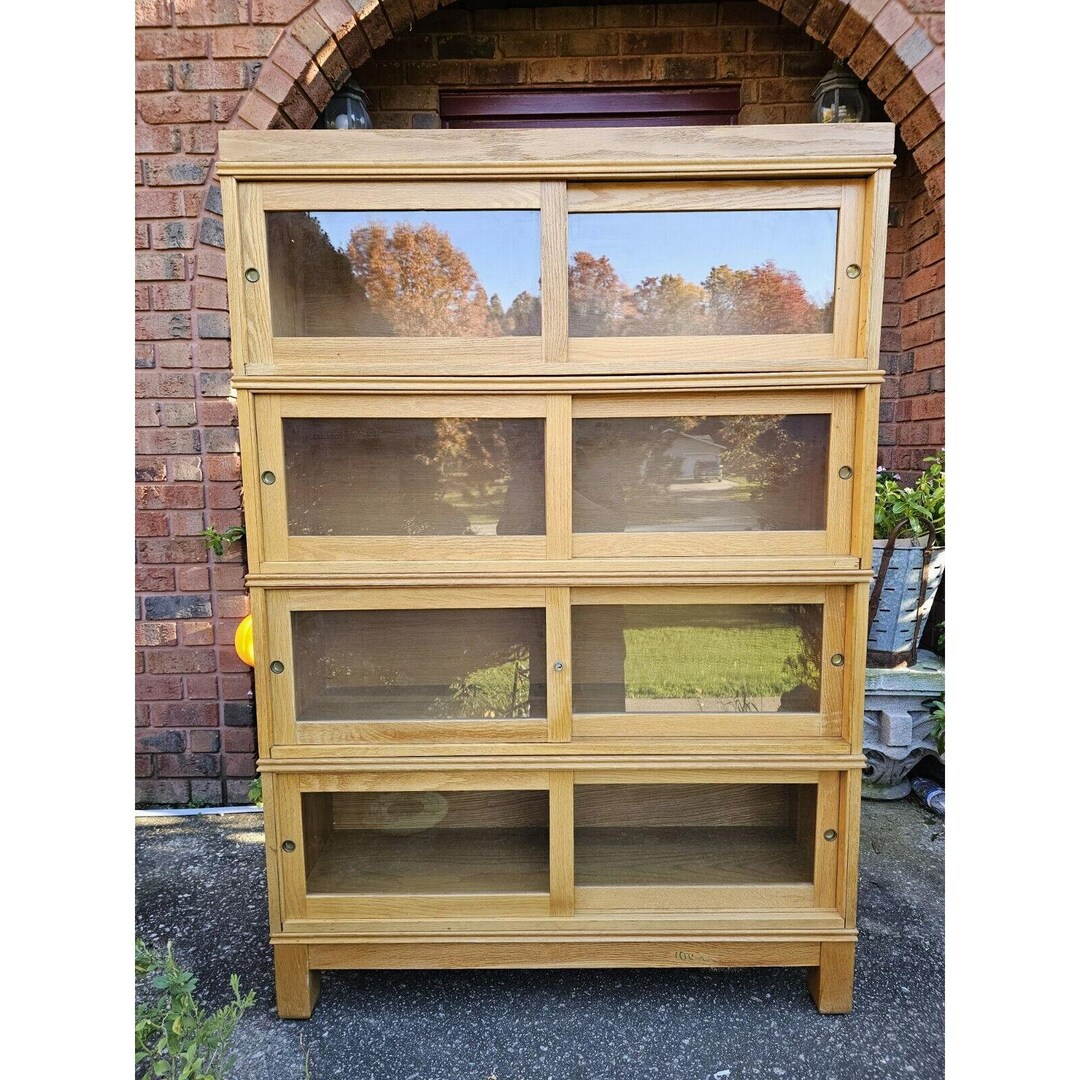 VINTAGE OAK STACKABLE Barrister Bookcase Glass Doors 1950'S Lawyers ...