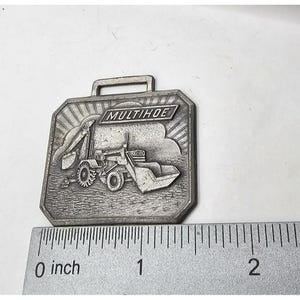 VINTAGE MULTIHOE BACKHOE Loader Tractor Pocket Watch Fob Heavy ...