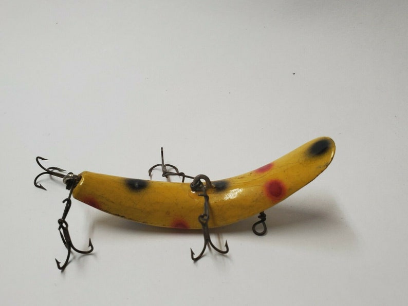 VINTAGE WOODEN FISHING Lure Yellow Black & Rd Spotted Double - Etsy
