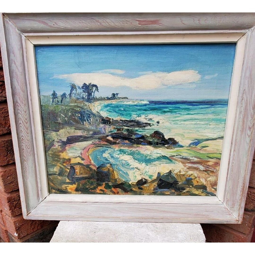 VINTAGE OIL PAINTING Ocean Scene Seascape by Elizabeth Albin Artist ...