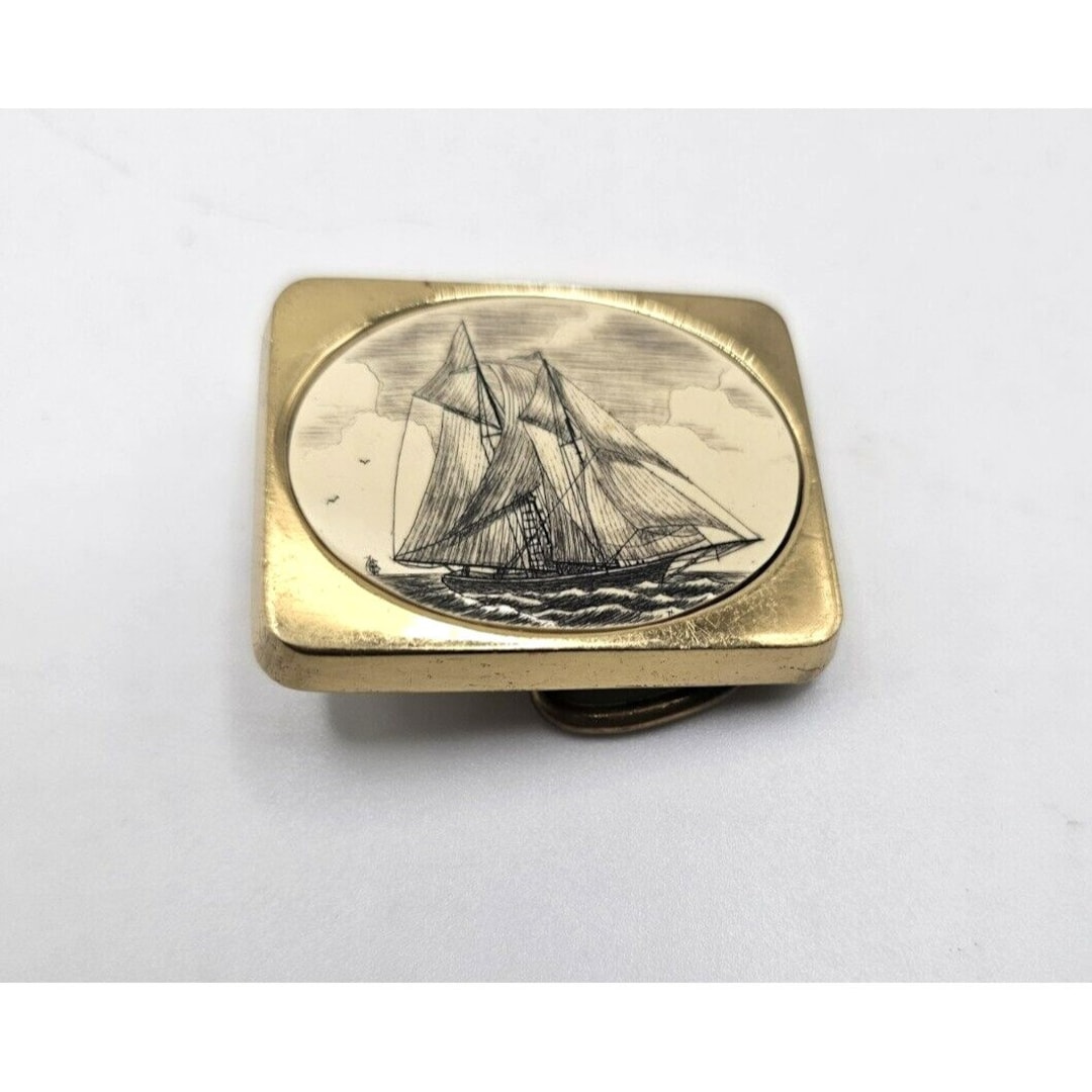 VINTAGE SAILING SHIP Brass Belt Buckle Nautical Barlow U.S.A ...