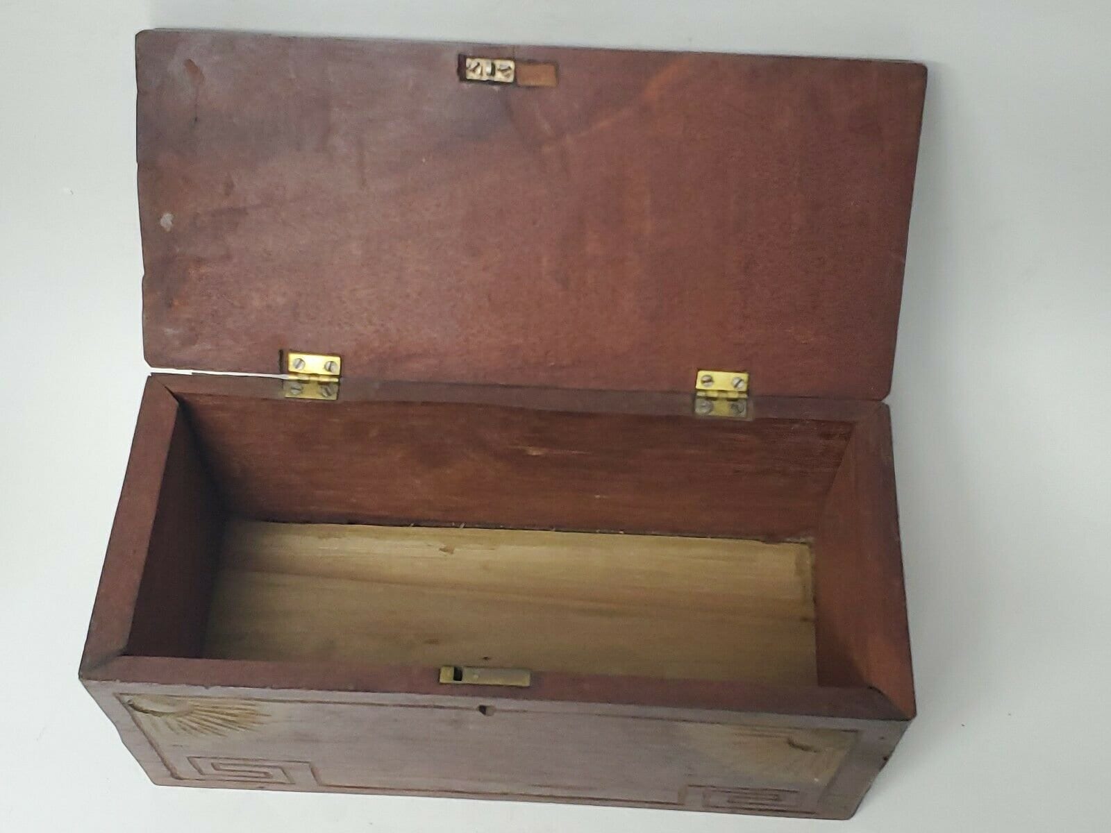 VINTAGE HAND CARVED Wooden Box Hinged Lid Large Antique - Etsy