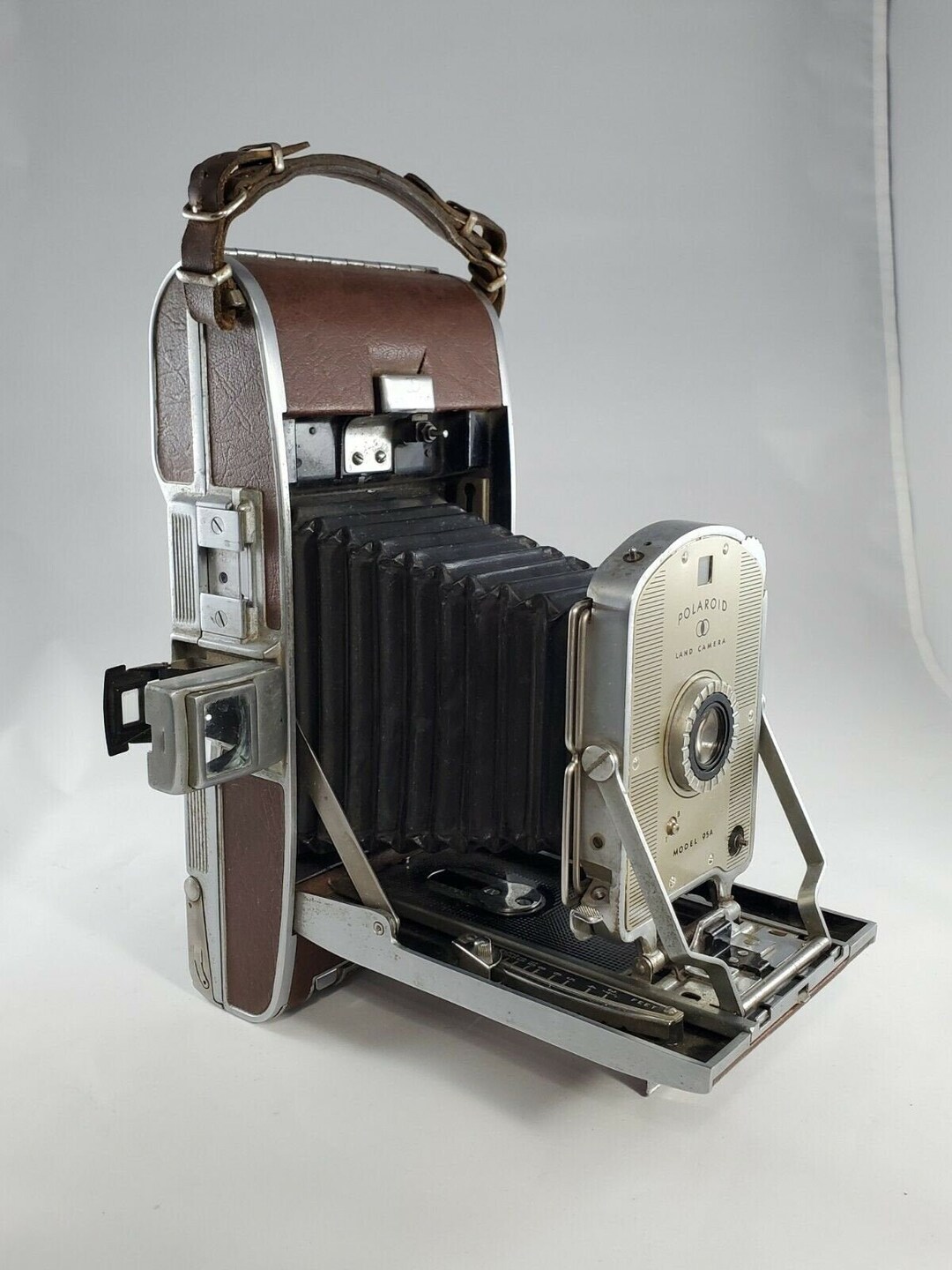 VINTAGE POLAROID LAND Camera Model 95A Flash Chrome Leather Case ...