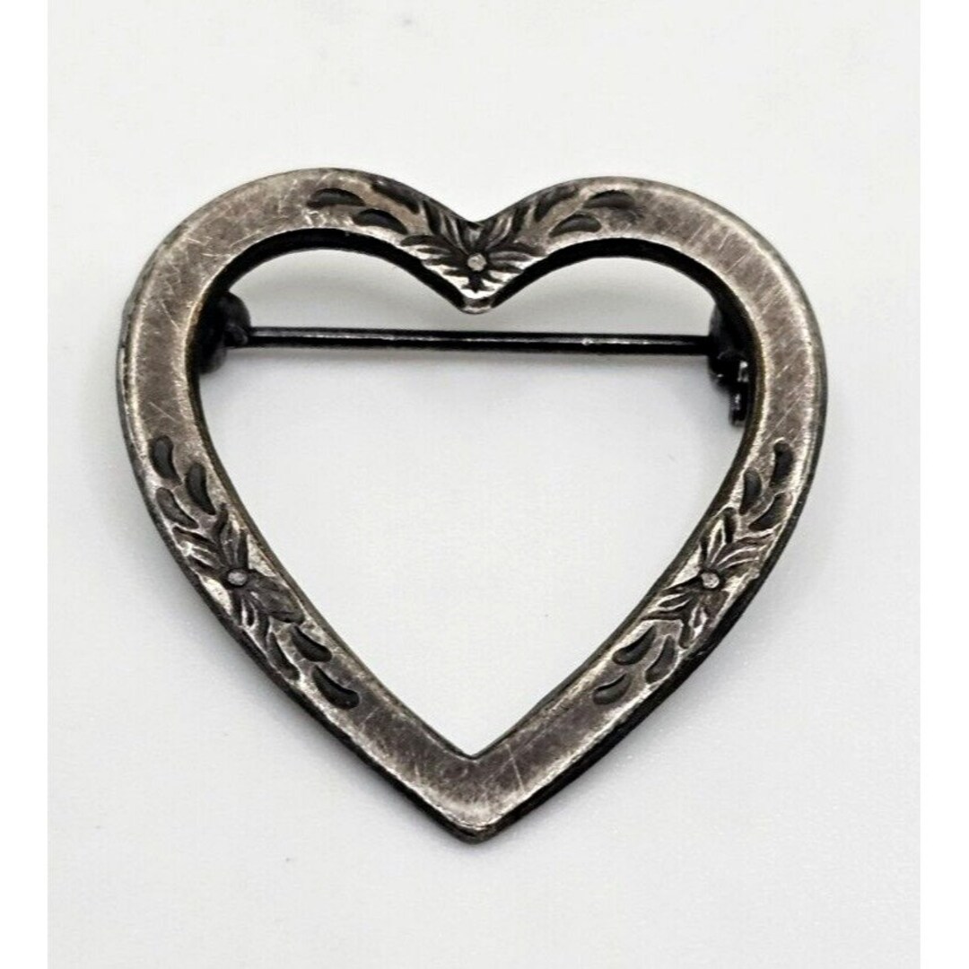 VICTORIAN STERLING SILVER Heart Pin Sweetheart Brooch Collectible ...