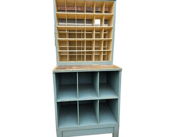 ANTIQUE WOOD MAIL Postal Sorting Desk Industrial Furniture Maple Oak ...