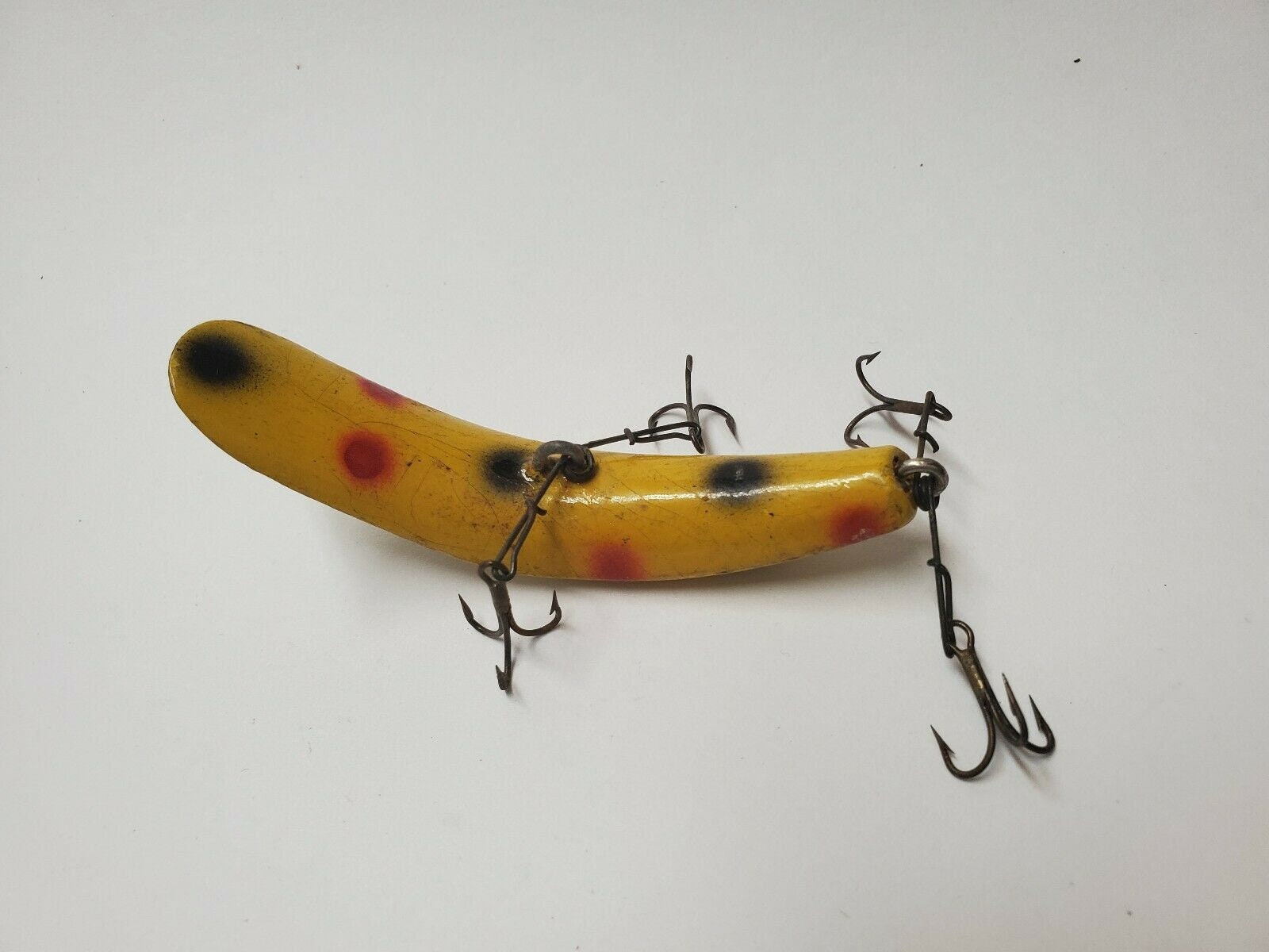 VINTAGE WOODEN FISHING Lure Yellow Black & Rd Spotted Double - Etsy