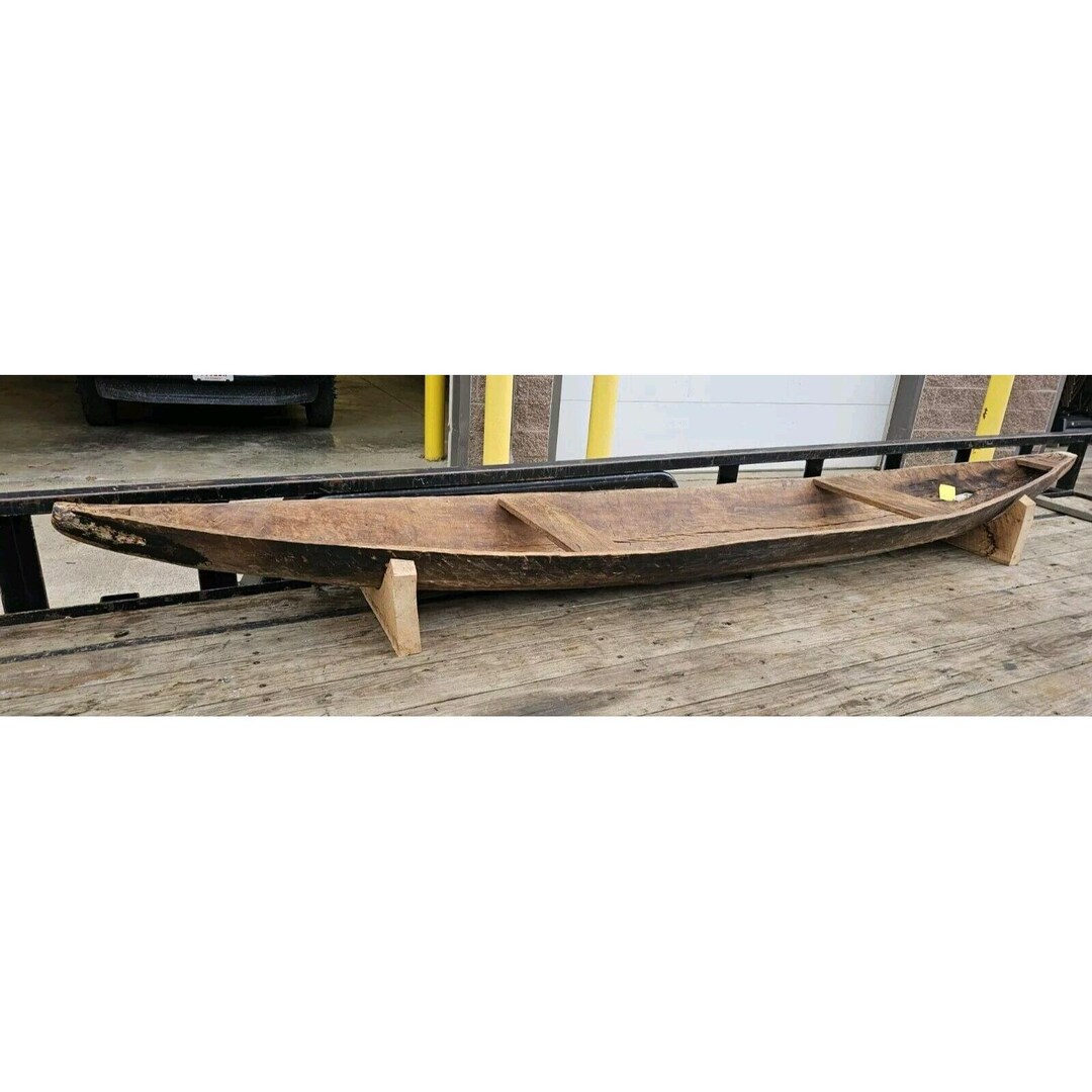 VINTAGE 14FT WOODEN HANDMADE Dugout Canoe Rustic Cabin Decor One of a ...