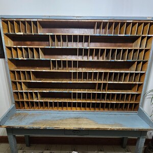 ANTIQUE WOOD MAIL Postal Sorting Desk Industrial Furniture Maple Oak ...